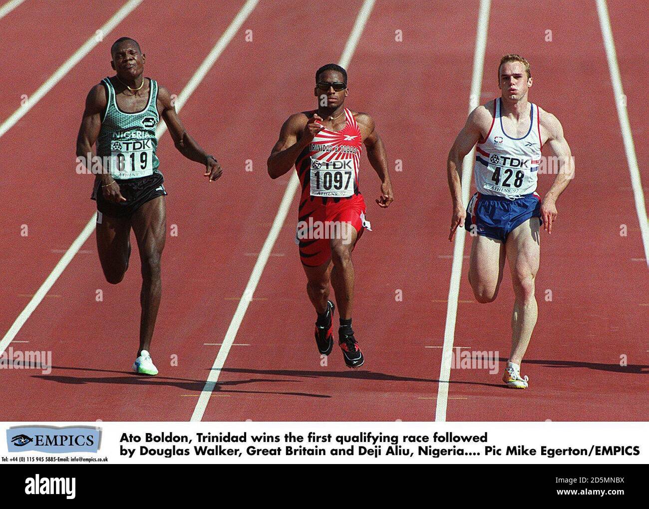 Ato Boldon, Trinidad wins the first qualifying race followed by Douglas ...