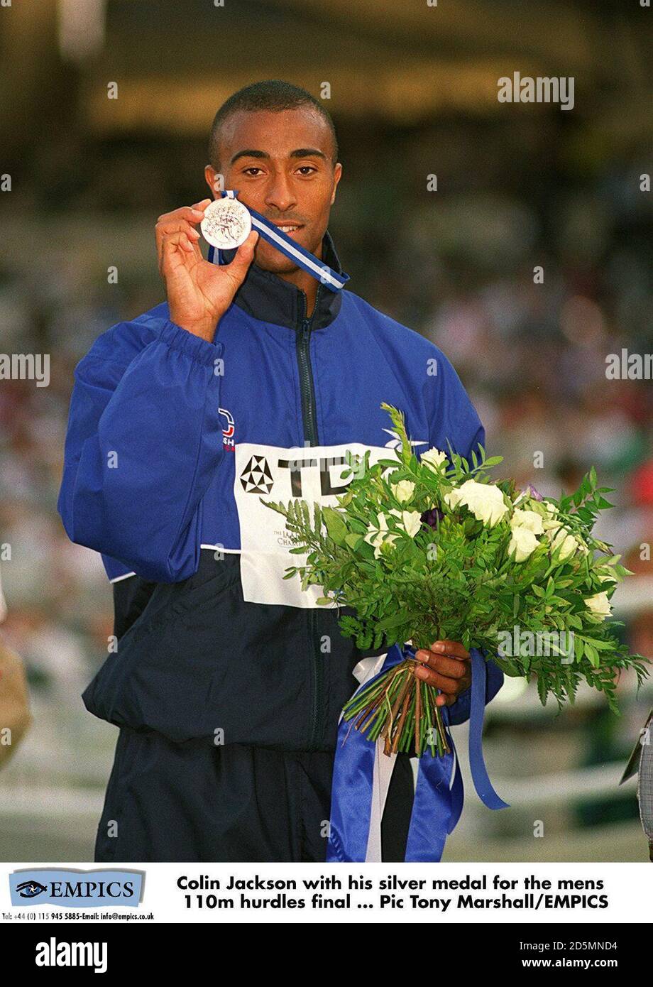Colin Jackson with his silver medal for the mens 110m rhurdles finalr ...