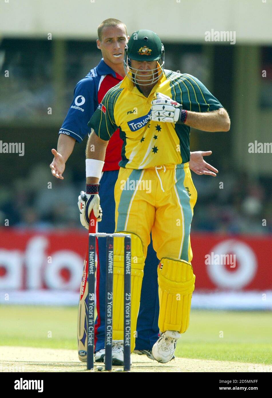 England's Simon Jones argues with Australia's Matthew Hayden after ...