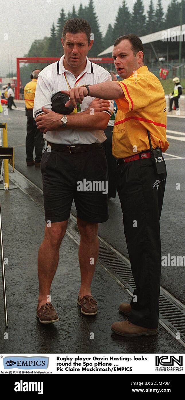 Rugby player Gavin Hastings looks round the Spa pitlane Stock Photo - Alamy