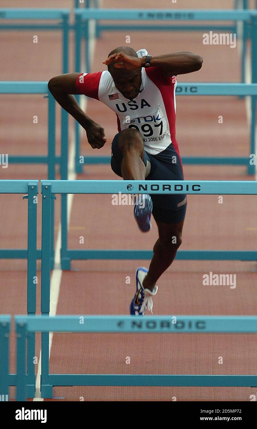 USA's Allen Johnson in the 110m hurdles heats Stock Photo - Alamy
