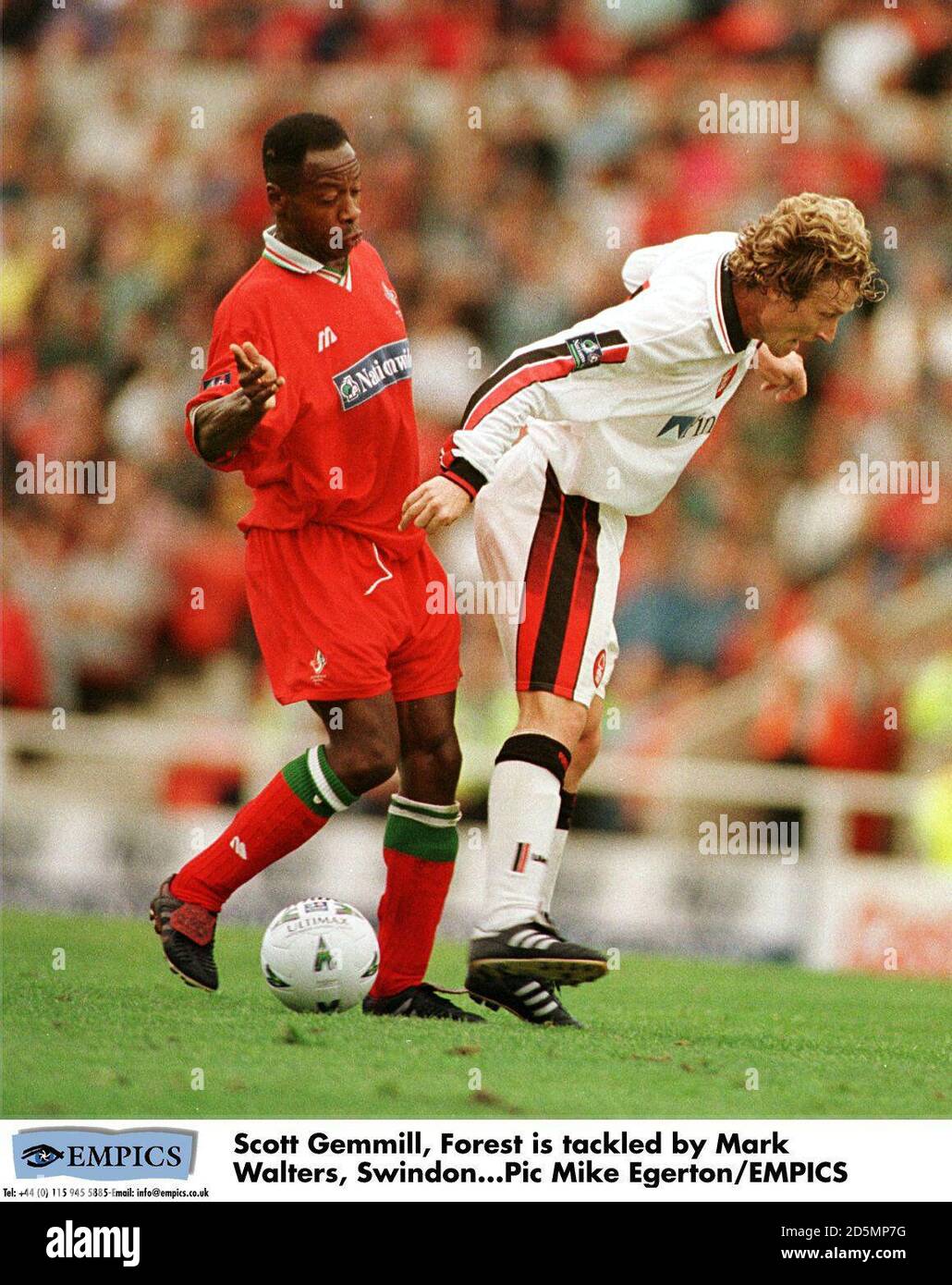 Scot Gemmill (right) of Nottingham Forest is tackled by Mark Walters ...