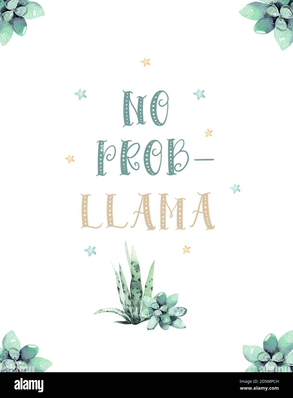 Cute watercolor llama no problem poster illustration isolated on white ...