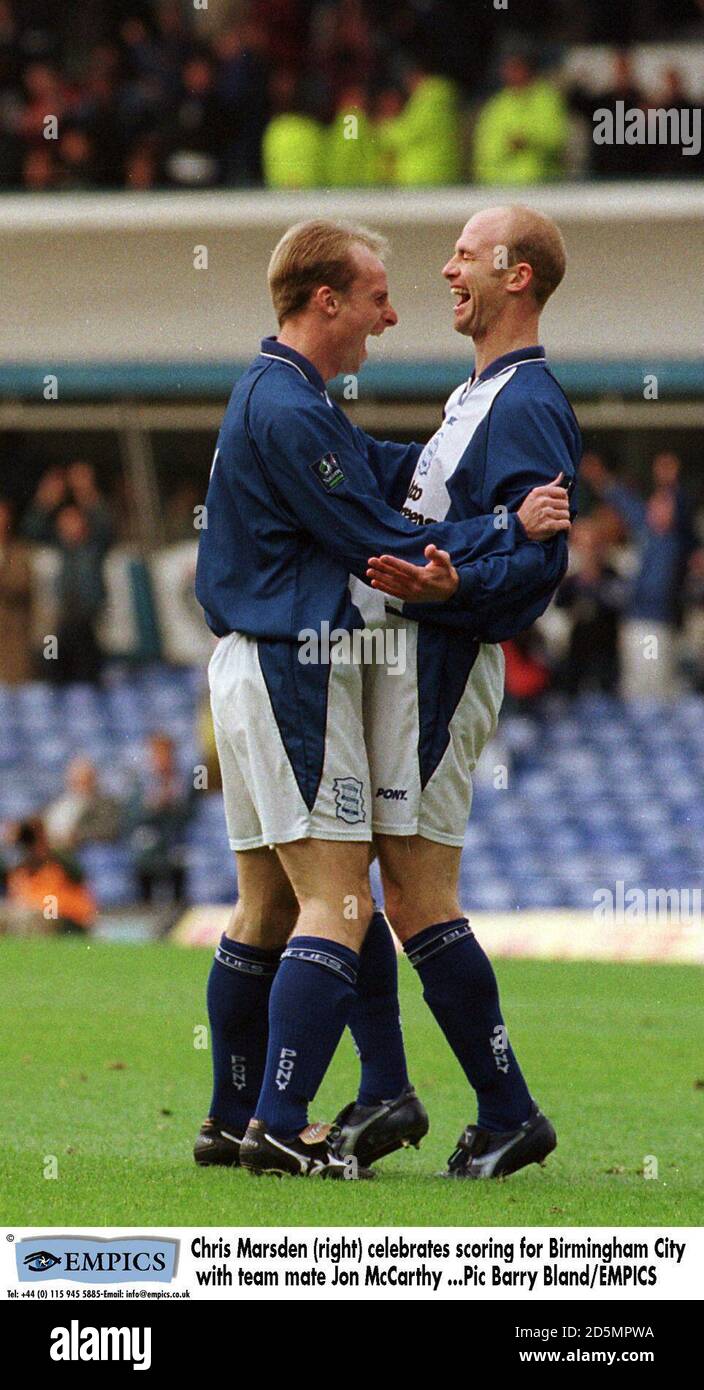 Birmingham City's Chris Marsden (right) celebrates with teammate Jon ...