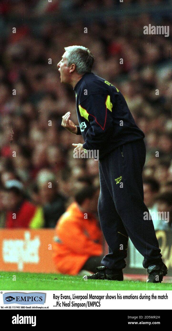 Liverpool manager Roy Evans shouts instructions from the sidelines ...