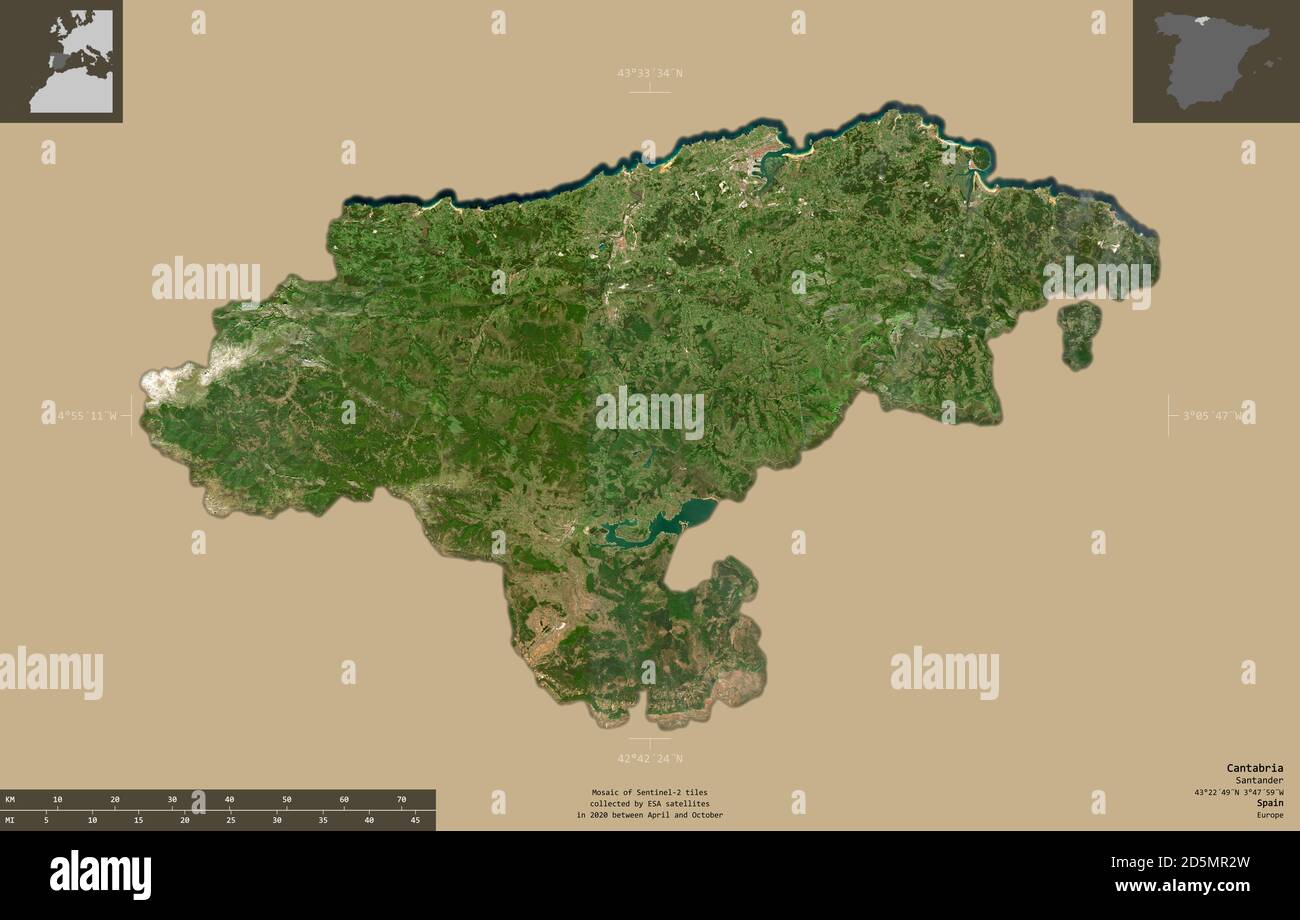 Cantabria, autonomous community of Spain. Sentinel-2 satellite imagery ...
