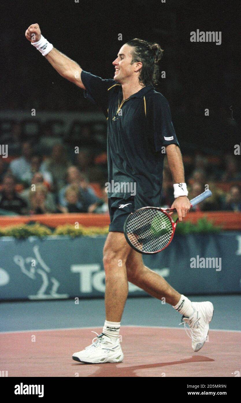 Patrick Rafter celebrates gaining a place in the semi-finals after his ...
