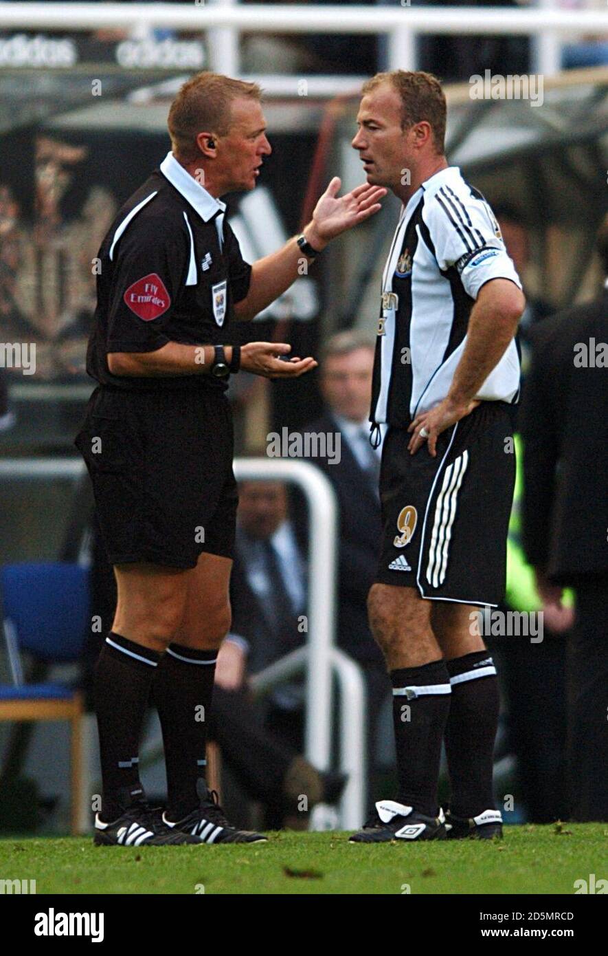 Referee Graham Poll has words with Newcastle United's Alan Shearer ...