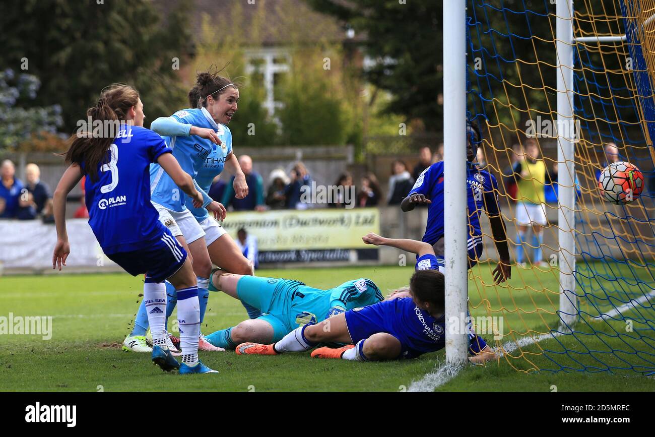 Manchester City Womens' Jane Ross scores her side's first goal of the ...