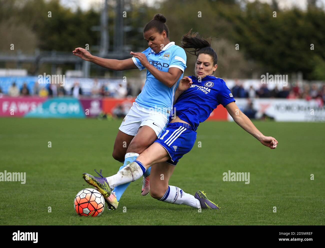 Manchester City Womens' Nikita Parris, (left) battles for possession of ...
