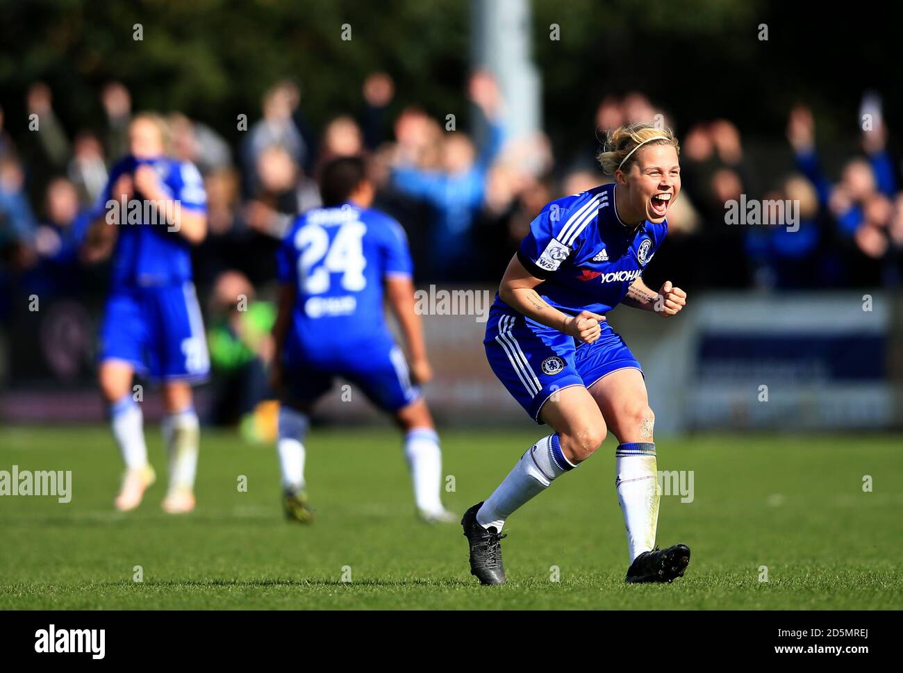Chelsea Ladies Gilly Flaherty screams with delight as the final whistle ...