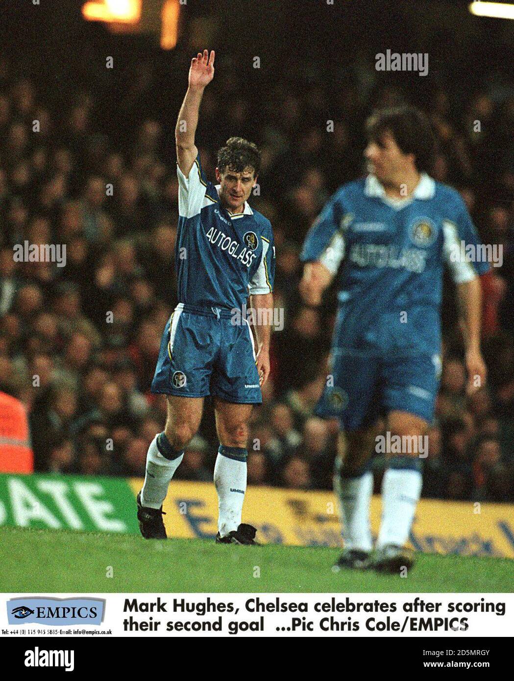 Mark Hughes of Chelsea (left) celebrates after scoring the second goal ...