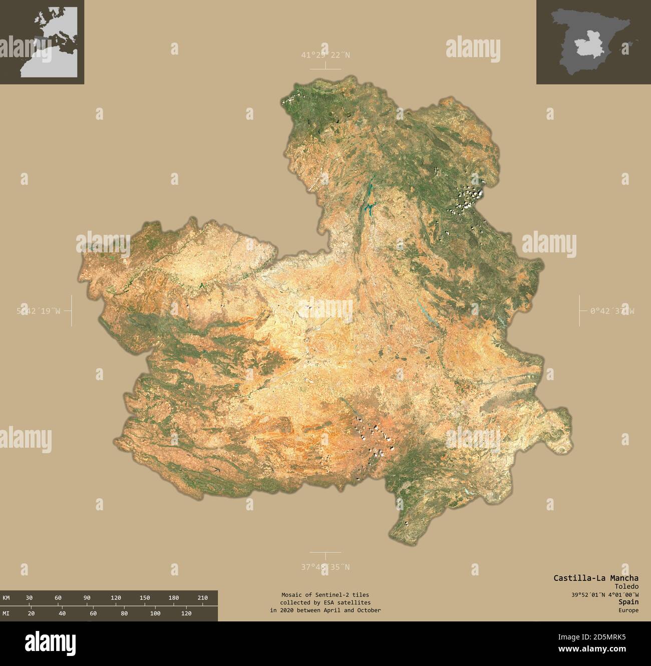 Castilla-La Mancha, autonomous community of Spain. Sentinel-2 satellite ...