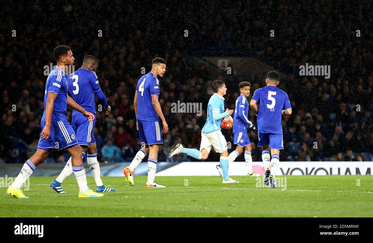 Manchester City's Brahim Diaz (centre) celebrates scoring his side's ...