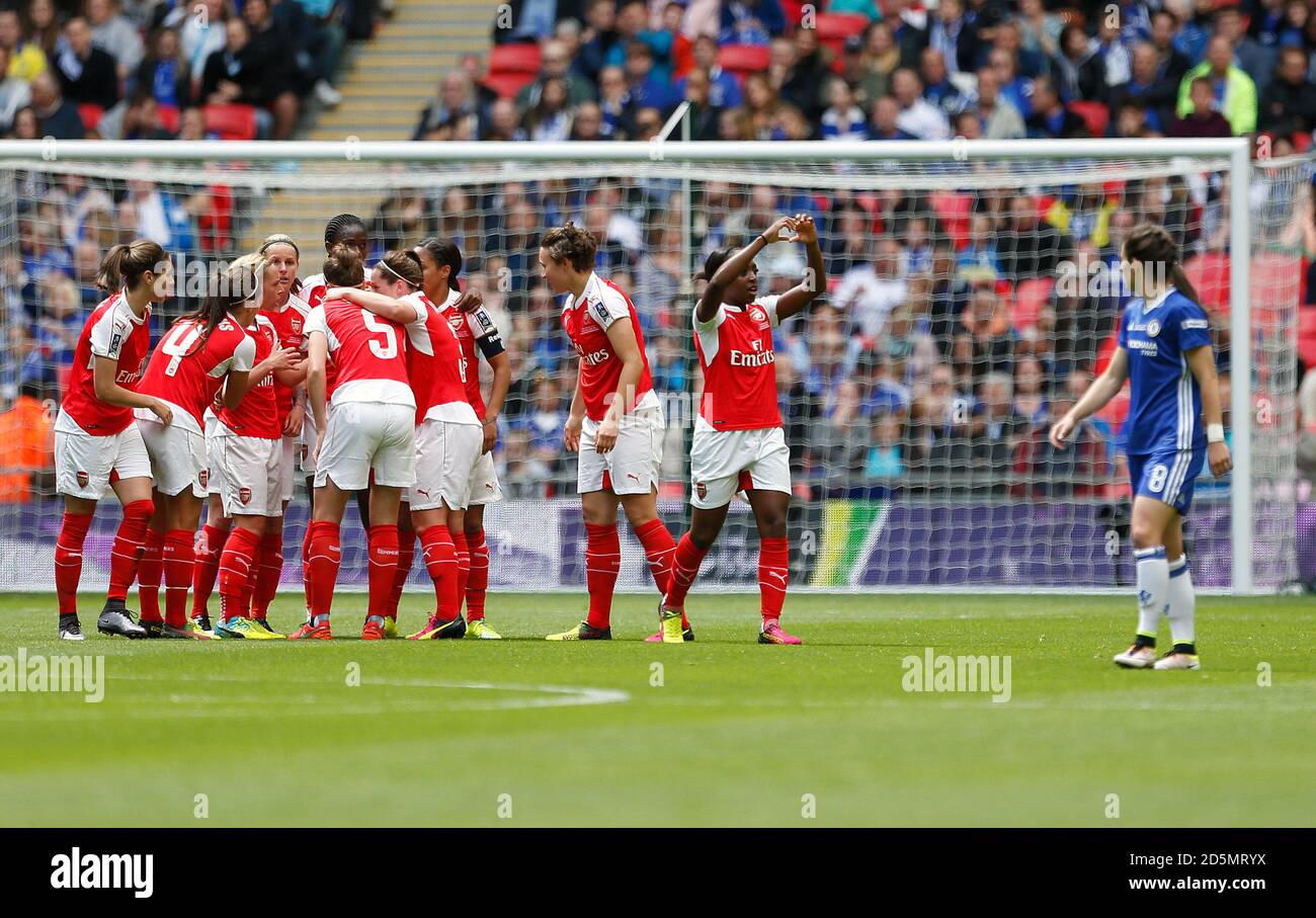 Arsenal's Danielle Carter (right) celebrates scoring her side's first ...
