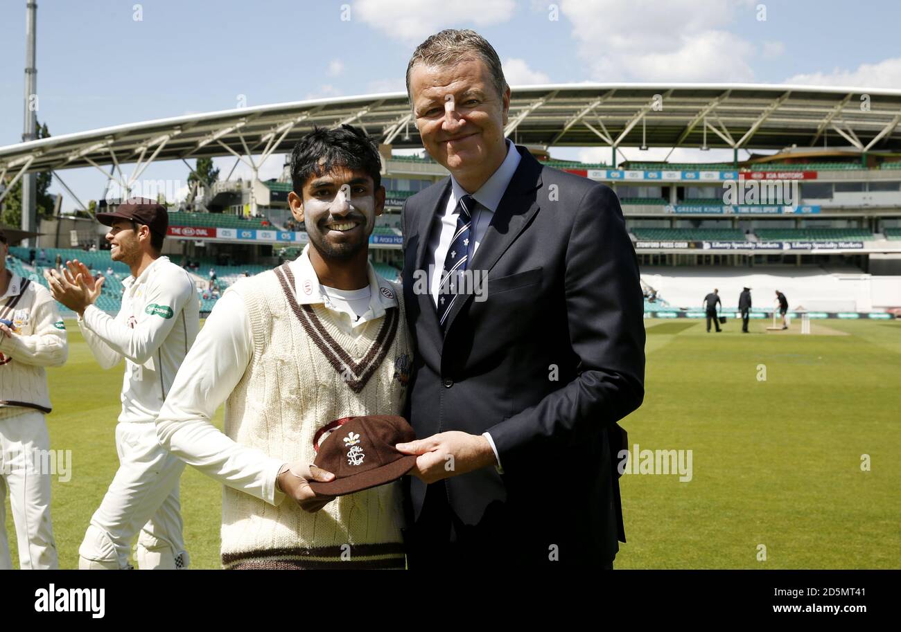 Surrey's Arun Harinath is awarded his first XI Cap by Chairman Richard ...