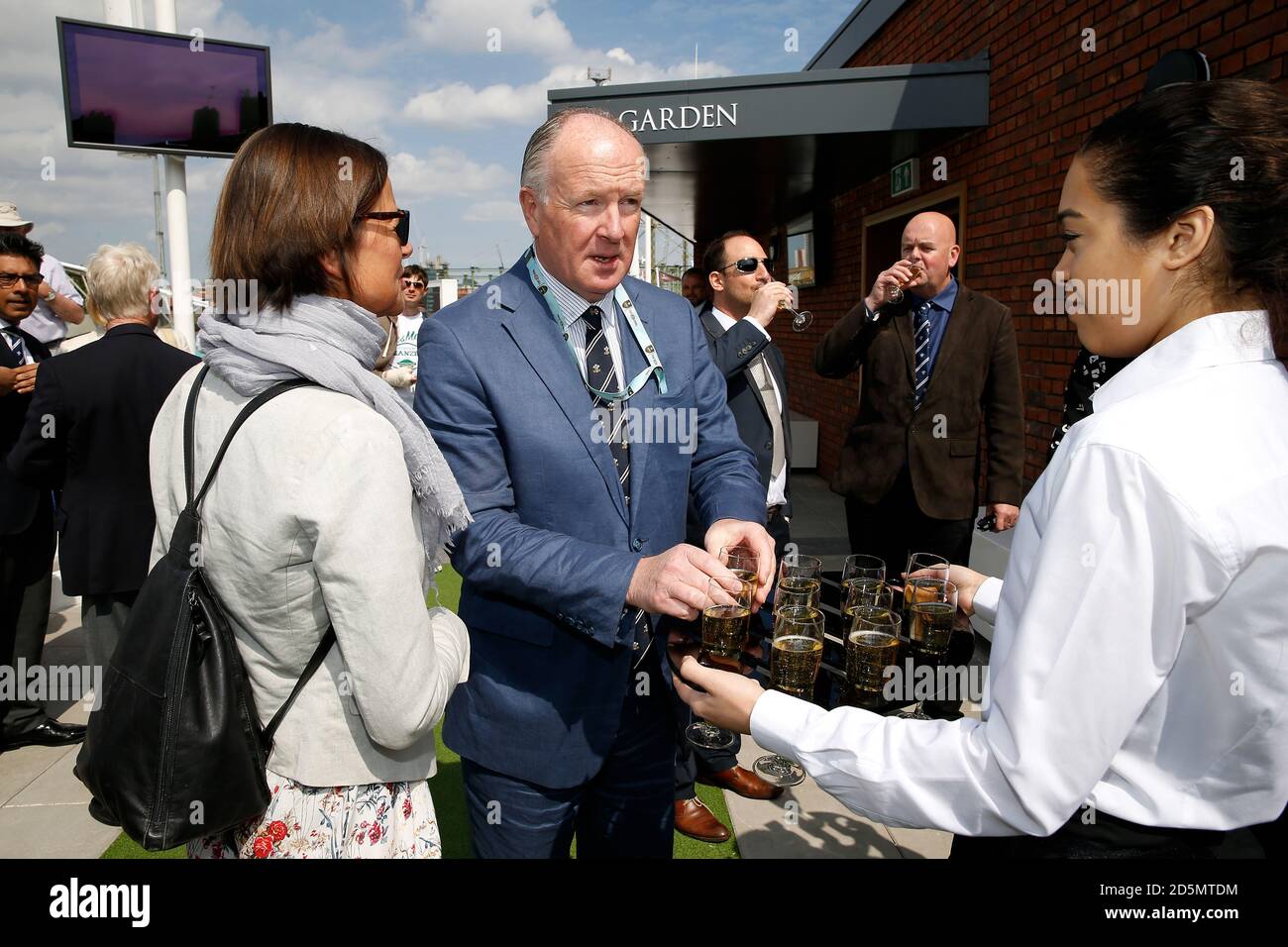 Guests on the terrace garden of the Peter May Stand Stock Photo - Alamy