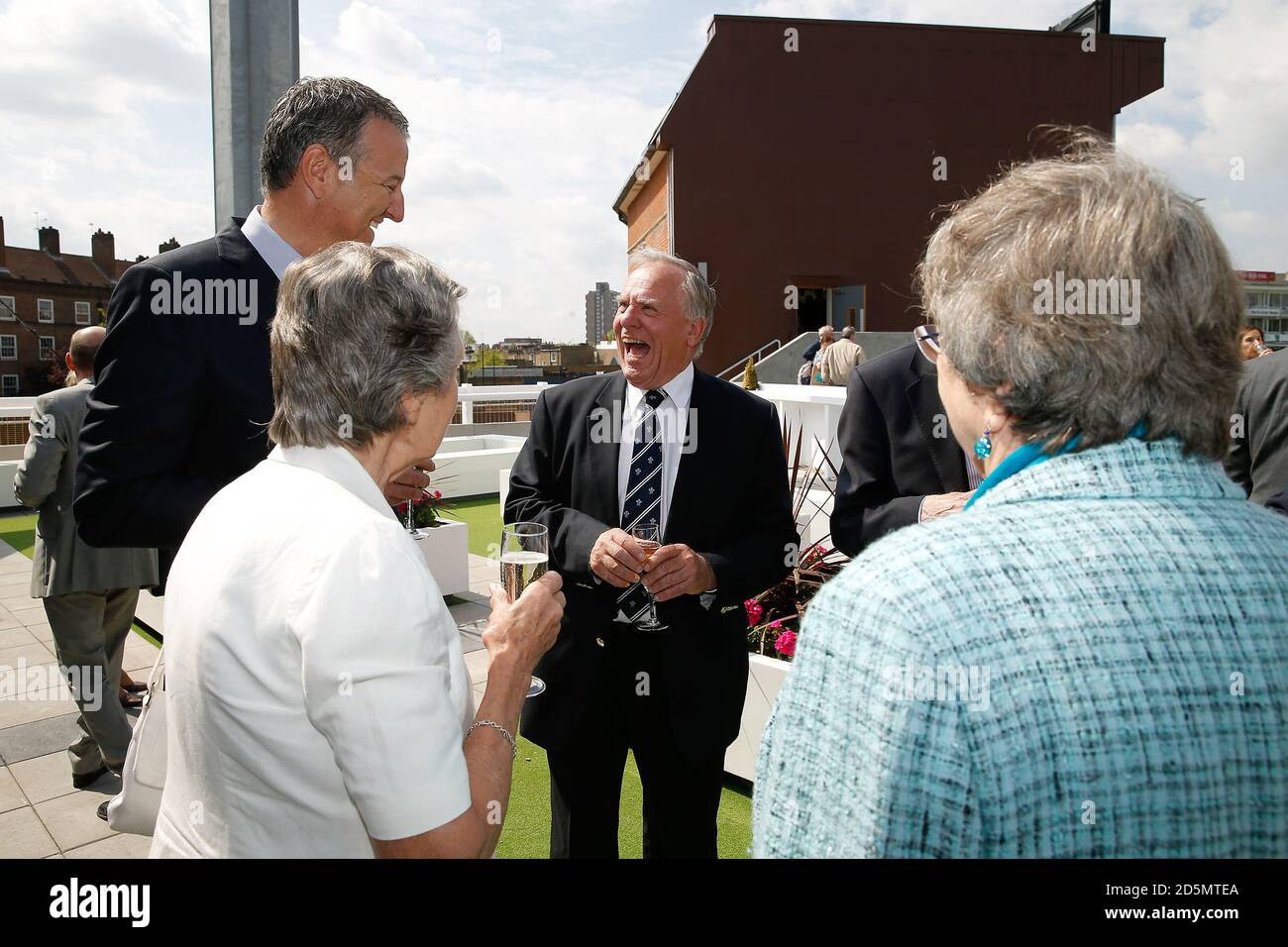 Guests on the terrace garden of the Peter May Stand Stock Photo - Alamy