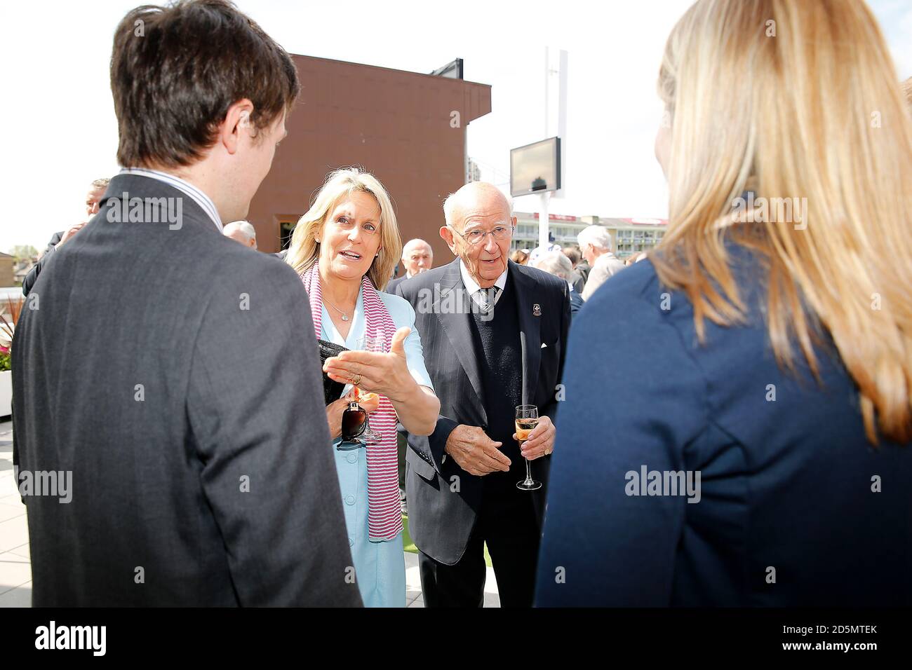 Guests on the terrace garden of the Peter May Stand Stock Photo - Alamy