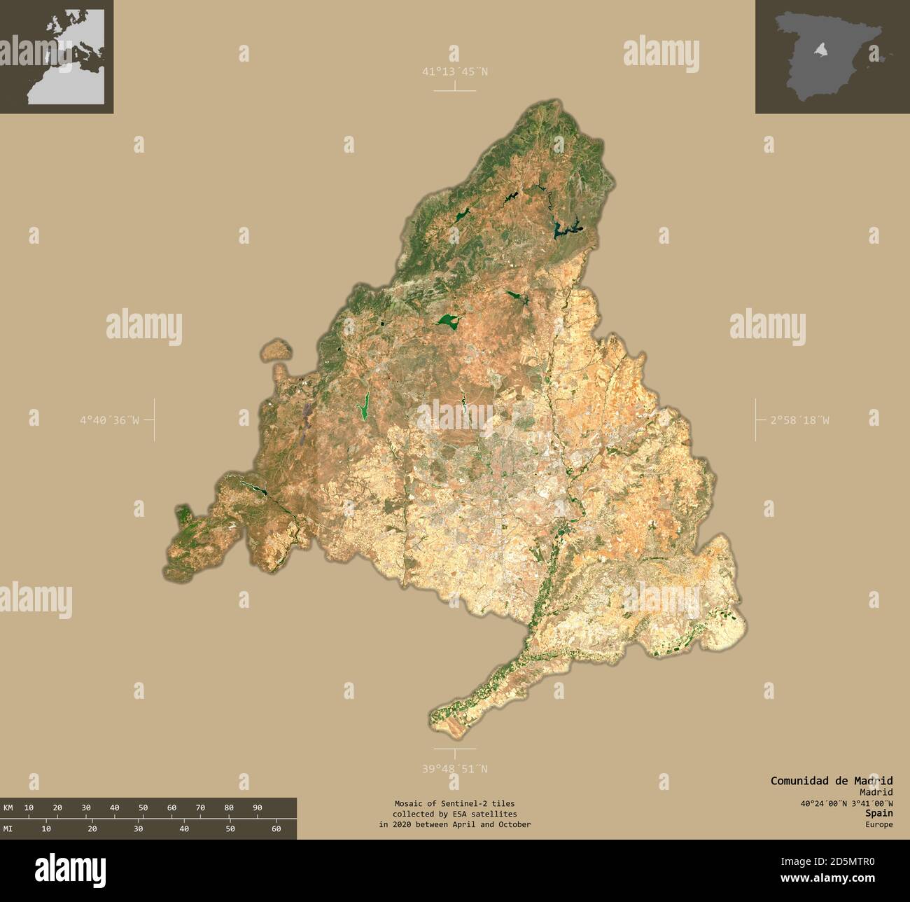 Comunidad de Madrid, autonomous community of Spain. Sentinel-2 ...