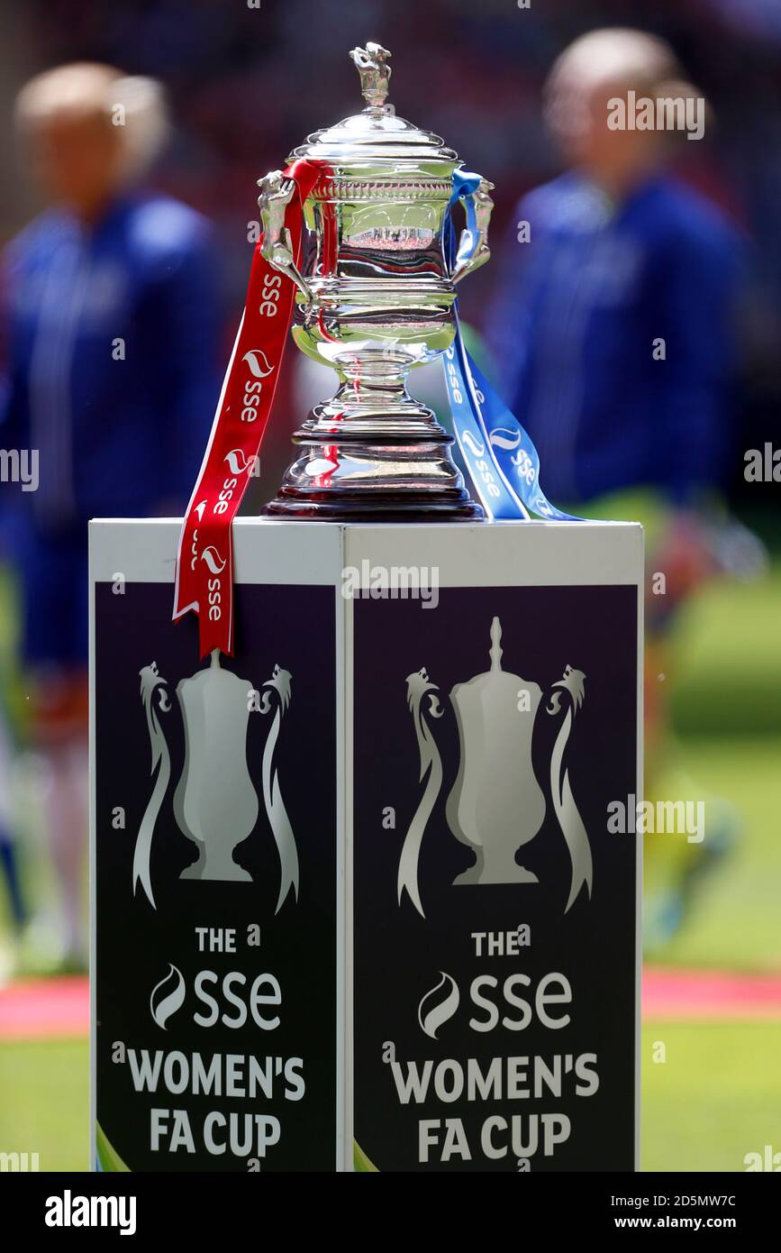 The SSE Women's FA Cup trophy on it's plinth before the game Stock ...
