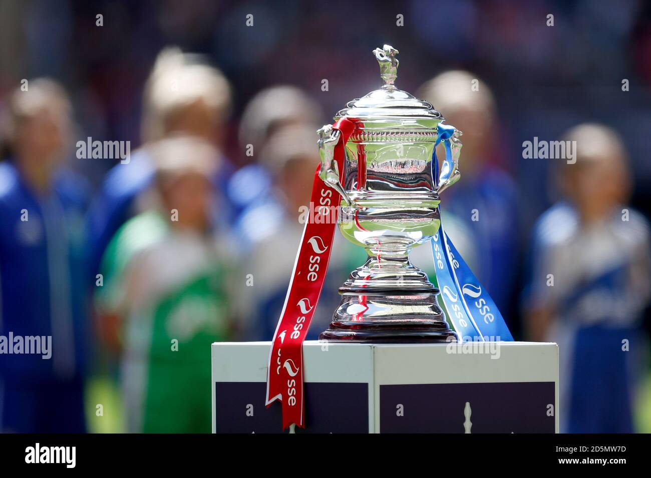 The SSE Women's FA Cup trophy on it's plinth before the game Stock ...