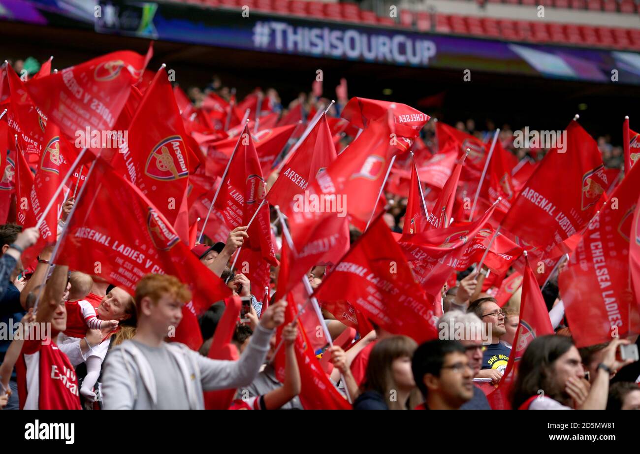 Arsenal fans wave flags in stands hi-res stock photography and images ...