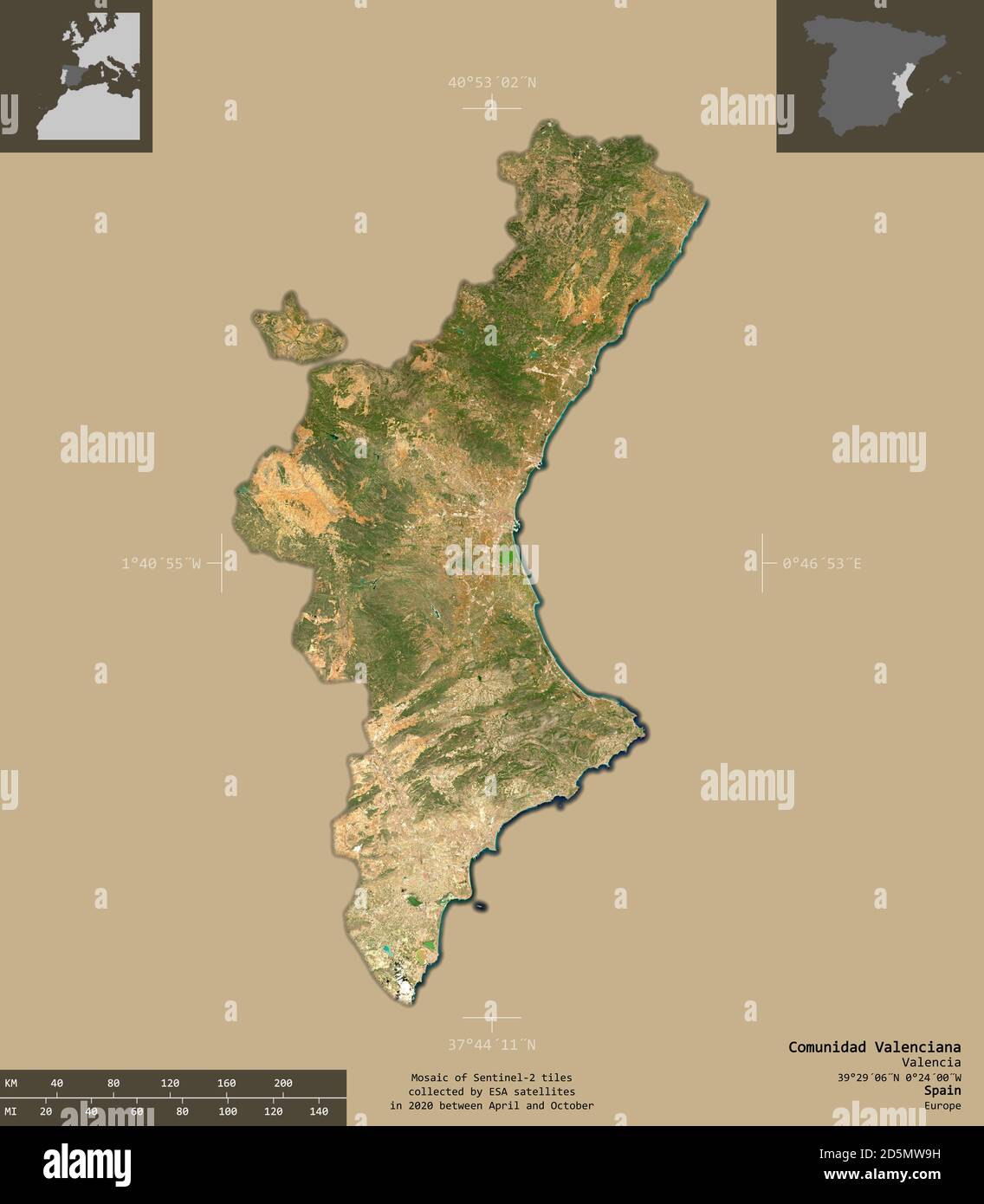 Comunidad Valenciana, autonomous community of Spain. Sentinel-2 ...