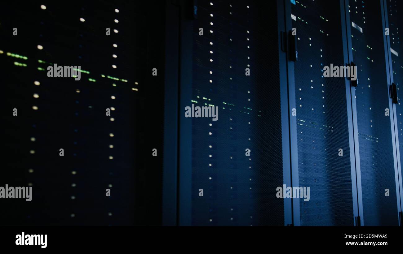 Close-Up Shot of Fully Operational Server Racks in Data Center. Modern ...