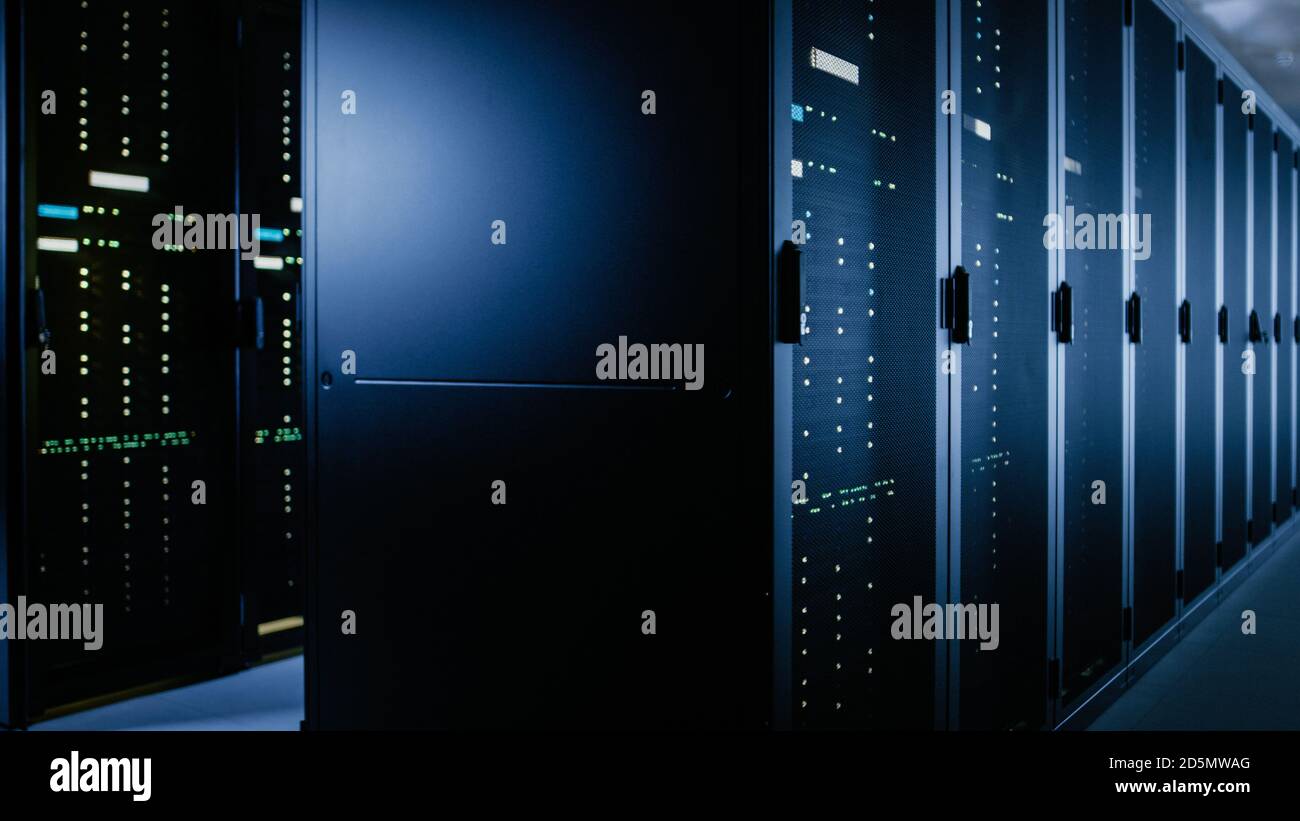 Shot of Data Center With Multiple Rows of Fully Operational Server ...