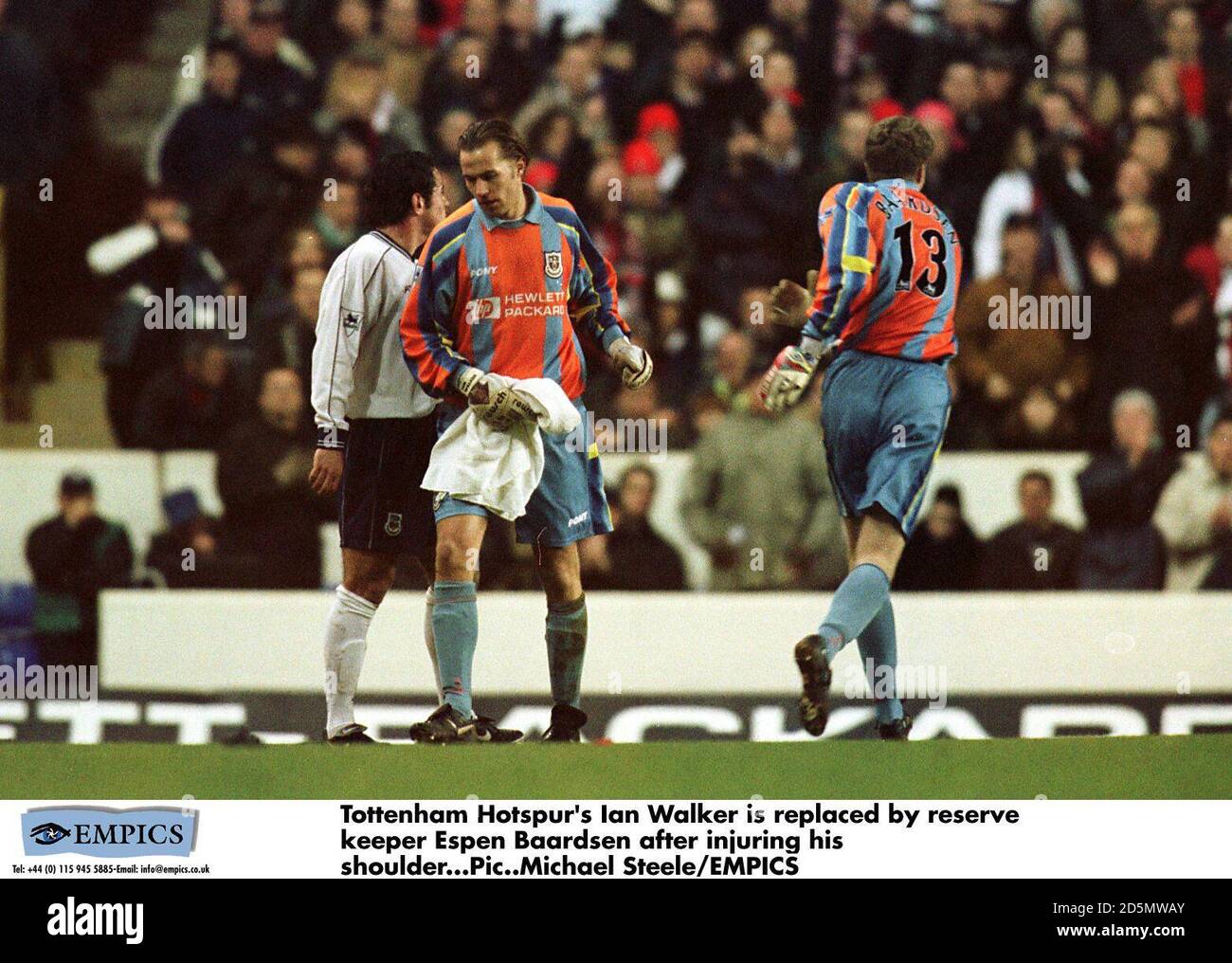 Tottenham Hotspur's Ian Walker (centre) is replaced by reserve ...