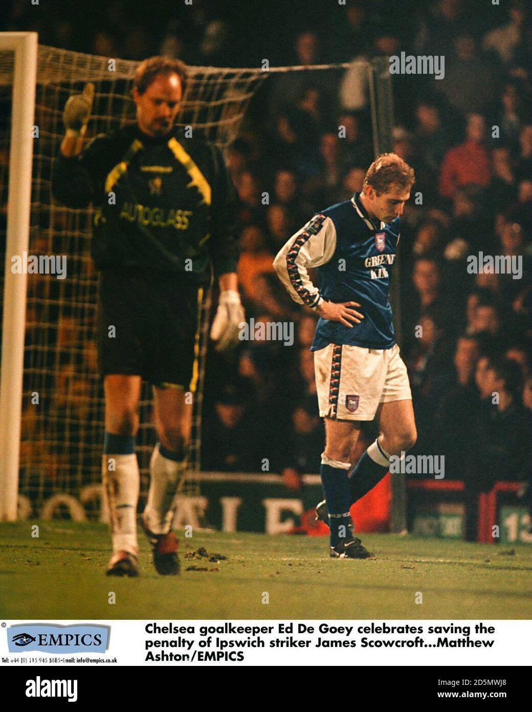 Chelsea goalkeeper Ed De Goey (left) celebrates saving the penalty from ...