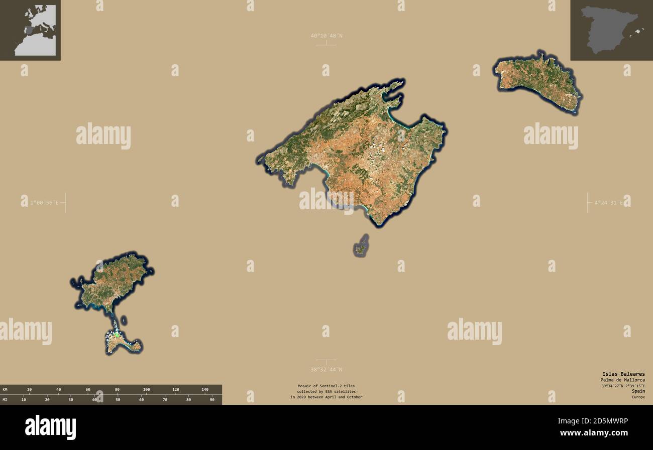 Islas Baleares, autonomous community of Spain. Sentinel-2 satellite ...