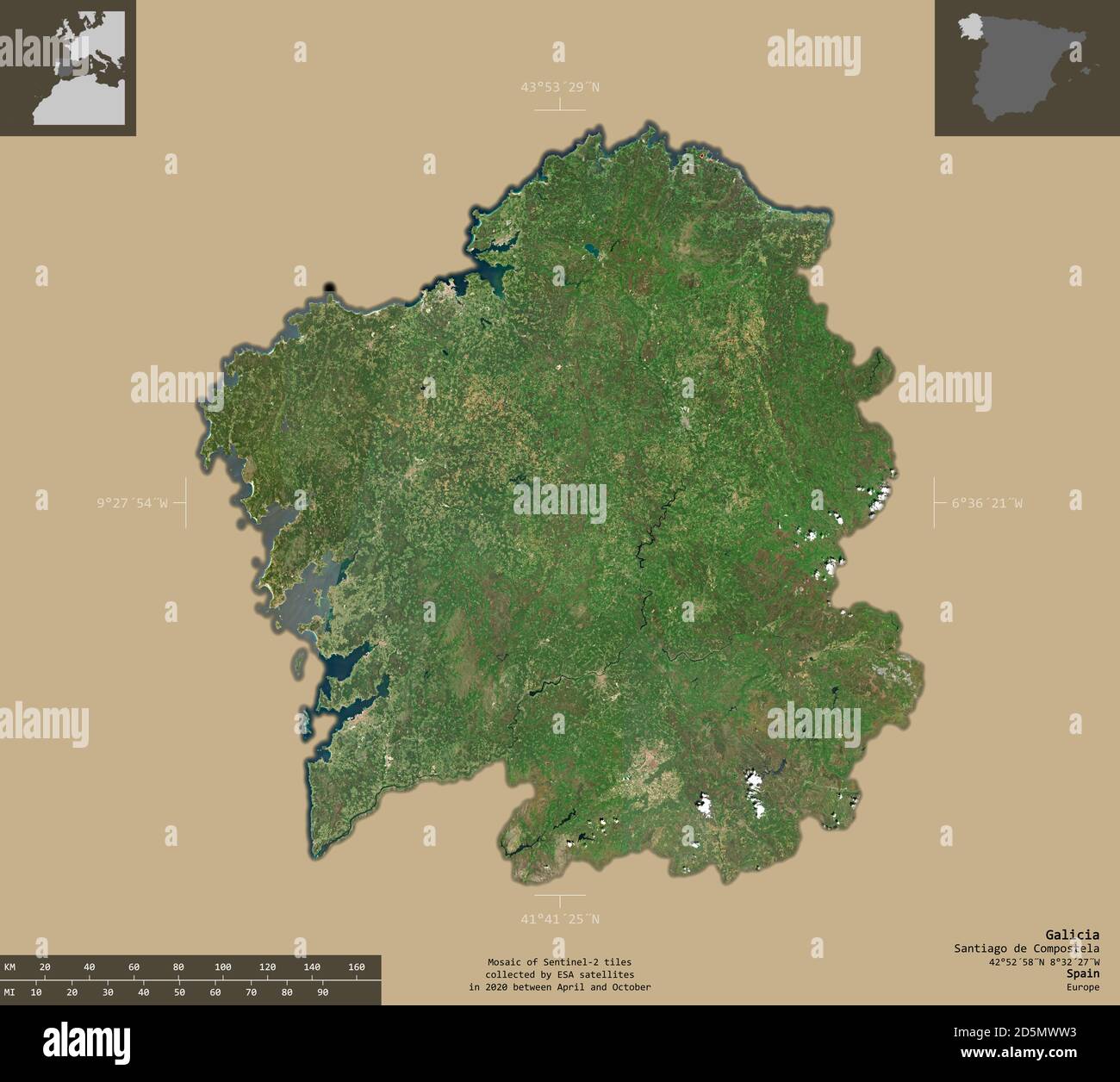 Galicia, autonomous community of Spain. Sentinel-2 satellite imagery ...