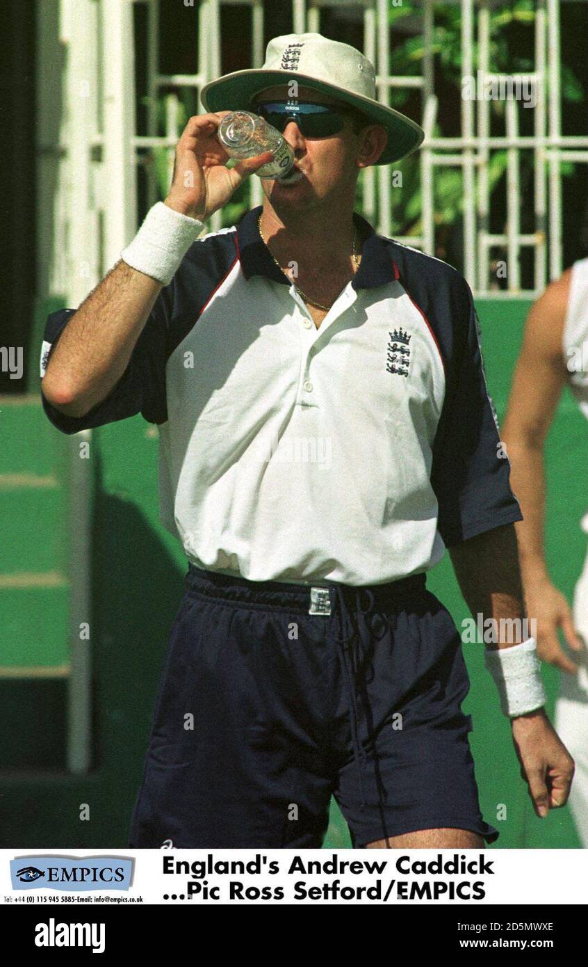 England's Andrew Caddick takes a break for a drink Stock Photo - Alamy