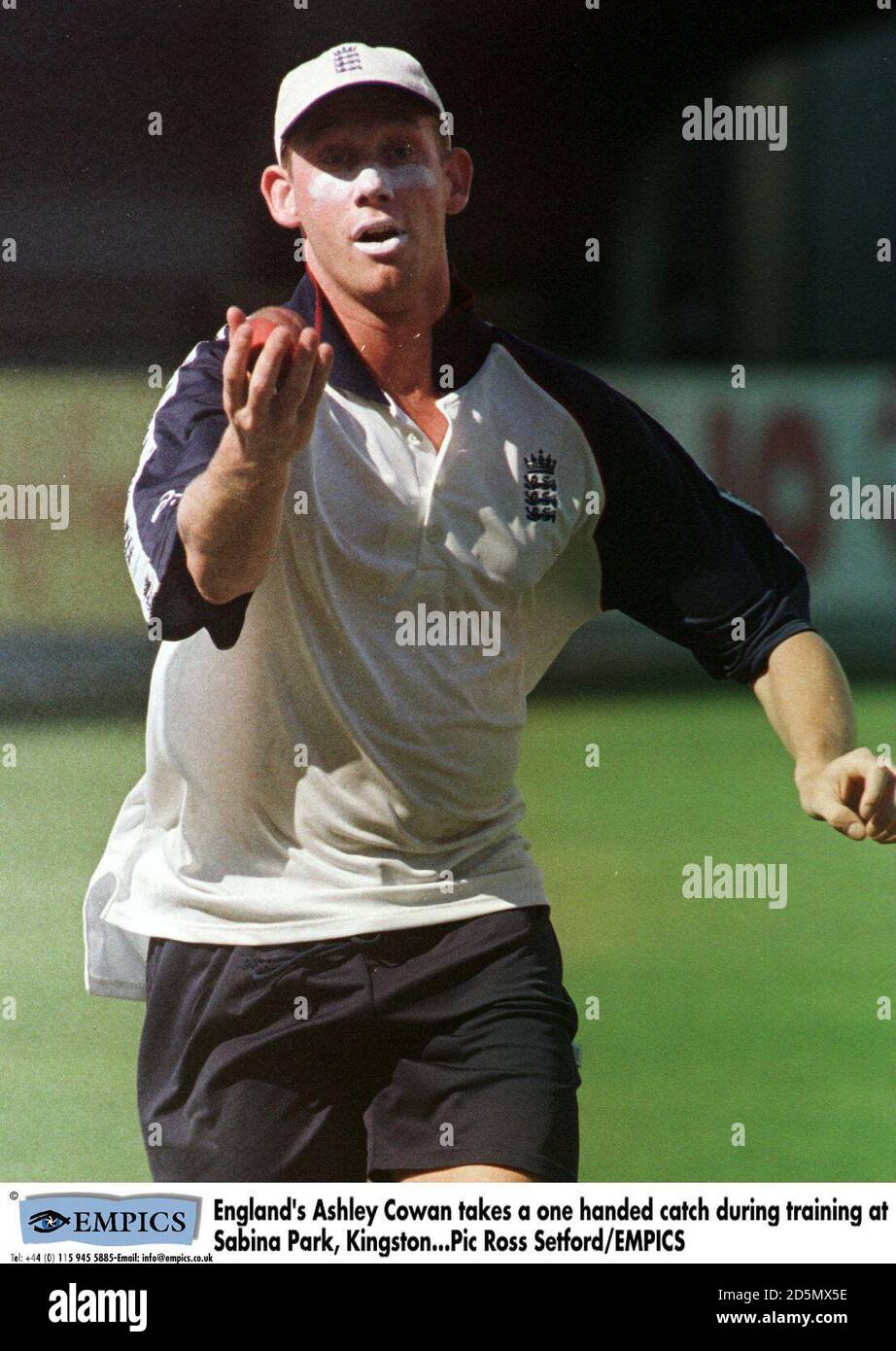 England's Ashley Cowan takes a one handed catch during training Stock ...