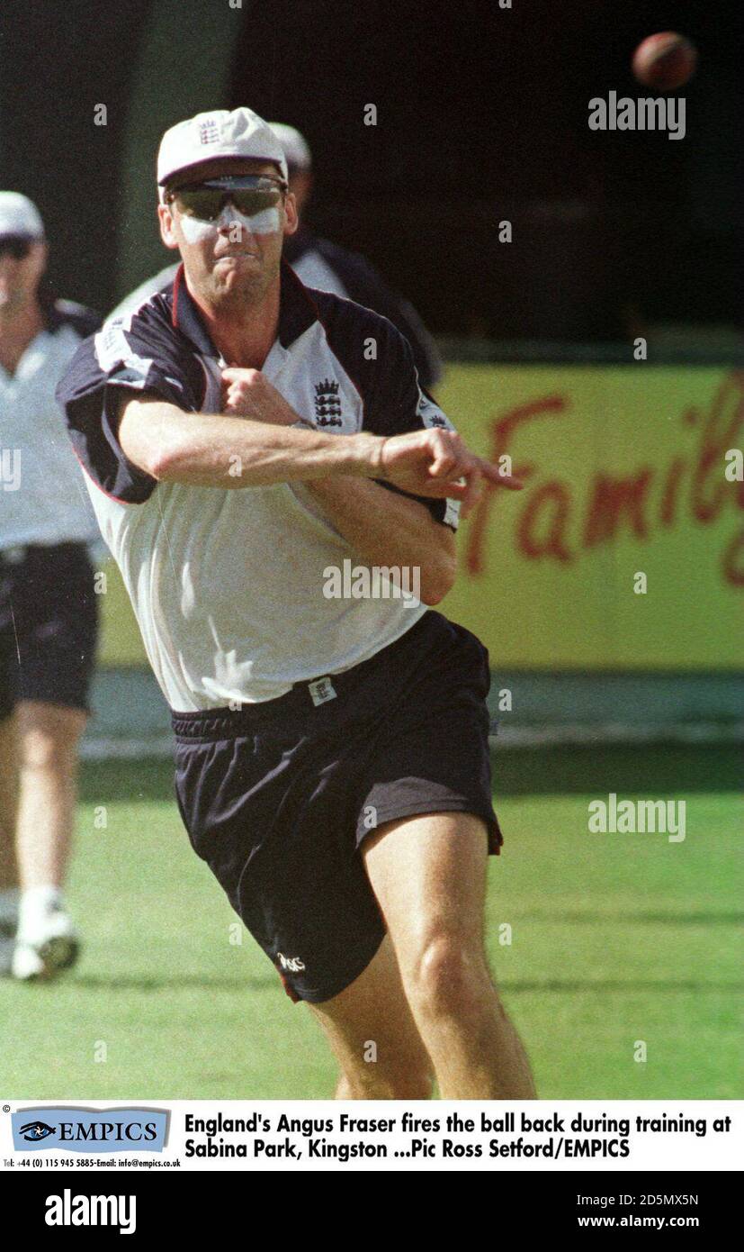 England's Angus Fraser fires the ball back during training Stock Photo ...