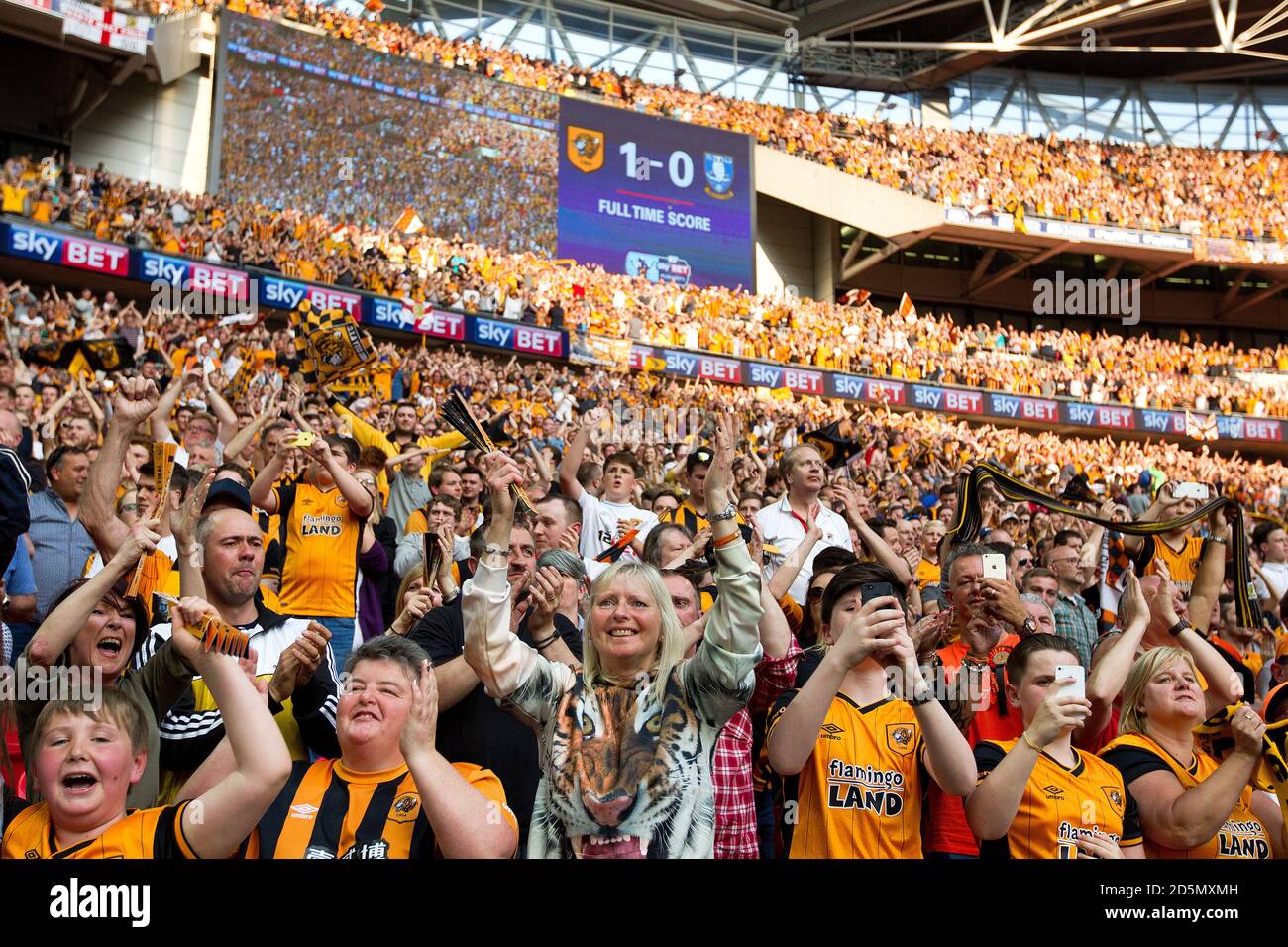 Hull City fans celebrate in the stands Stock Photo - Alamy