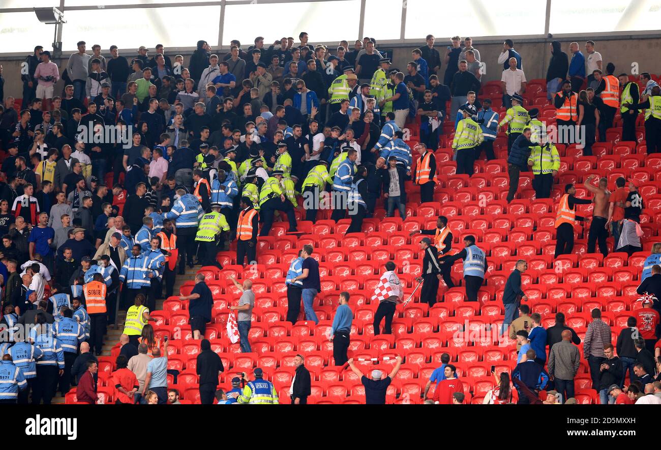 Fans police in stands hi-res stock photography and images - Alamy
