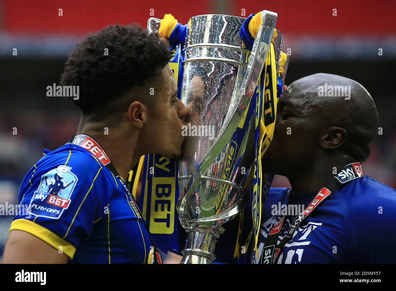 AFC Wimbledon's Adebayo Akinfenwa (right) and Lyle Taylor with the Sky ...