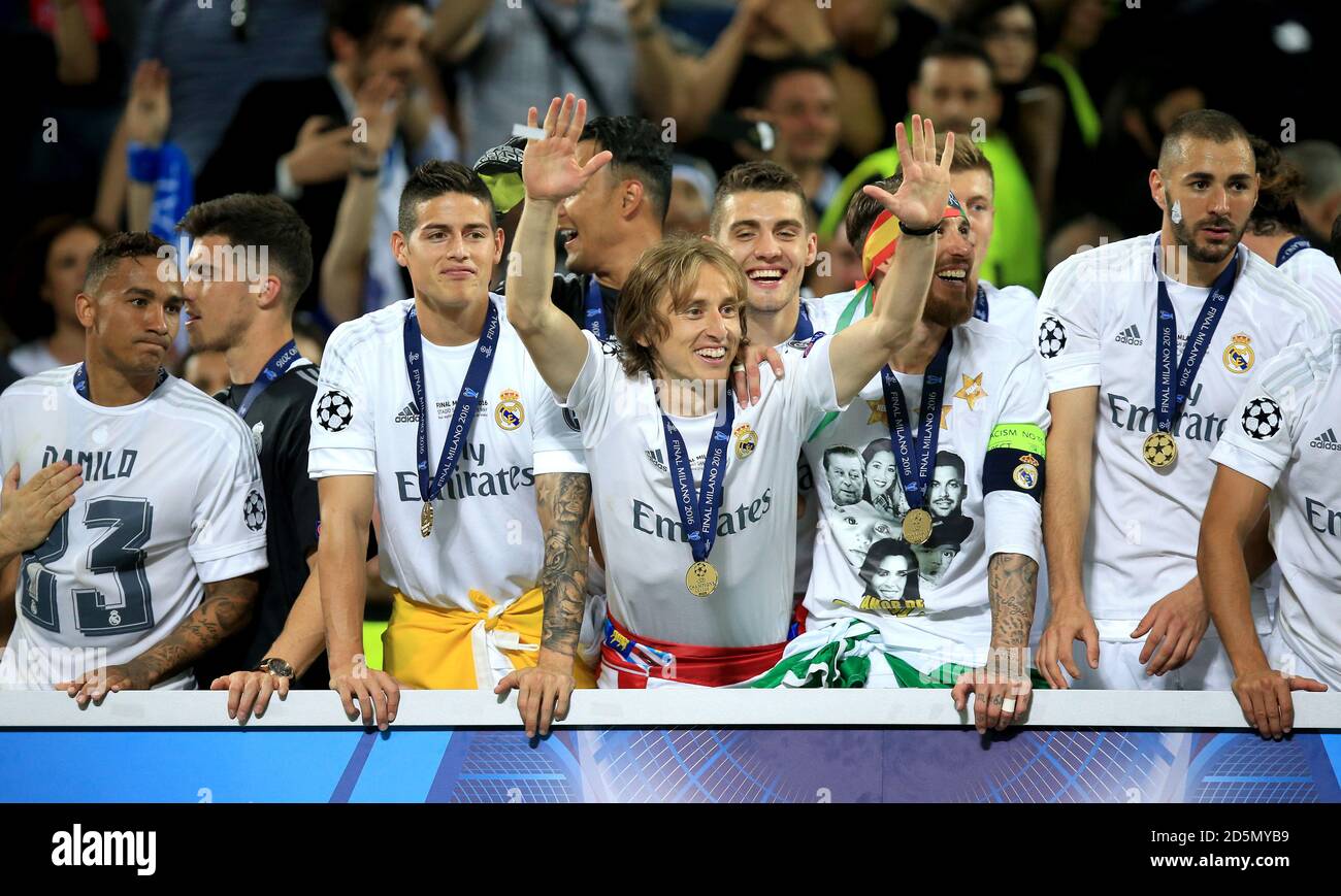 Real Madrid's Danilo, James Rodriguez, Luka Modric, Sergio Ramos and ...