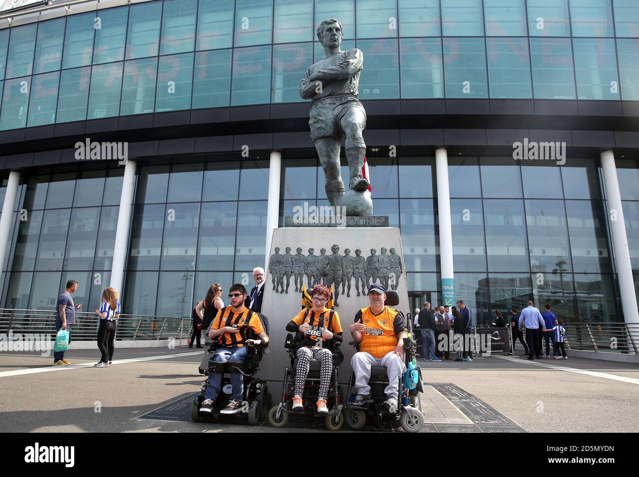 Sheffield Wednesday fans pose for a photograph in front of the Bobby ...
