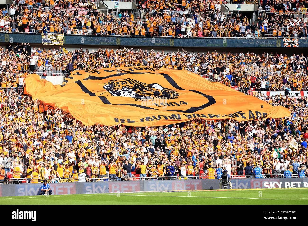 Hull City fans unfurl a giant banner in the stands at Wembley Stadium ...