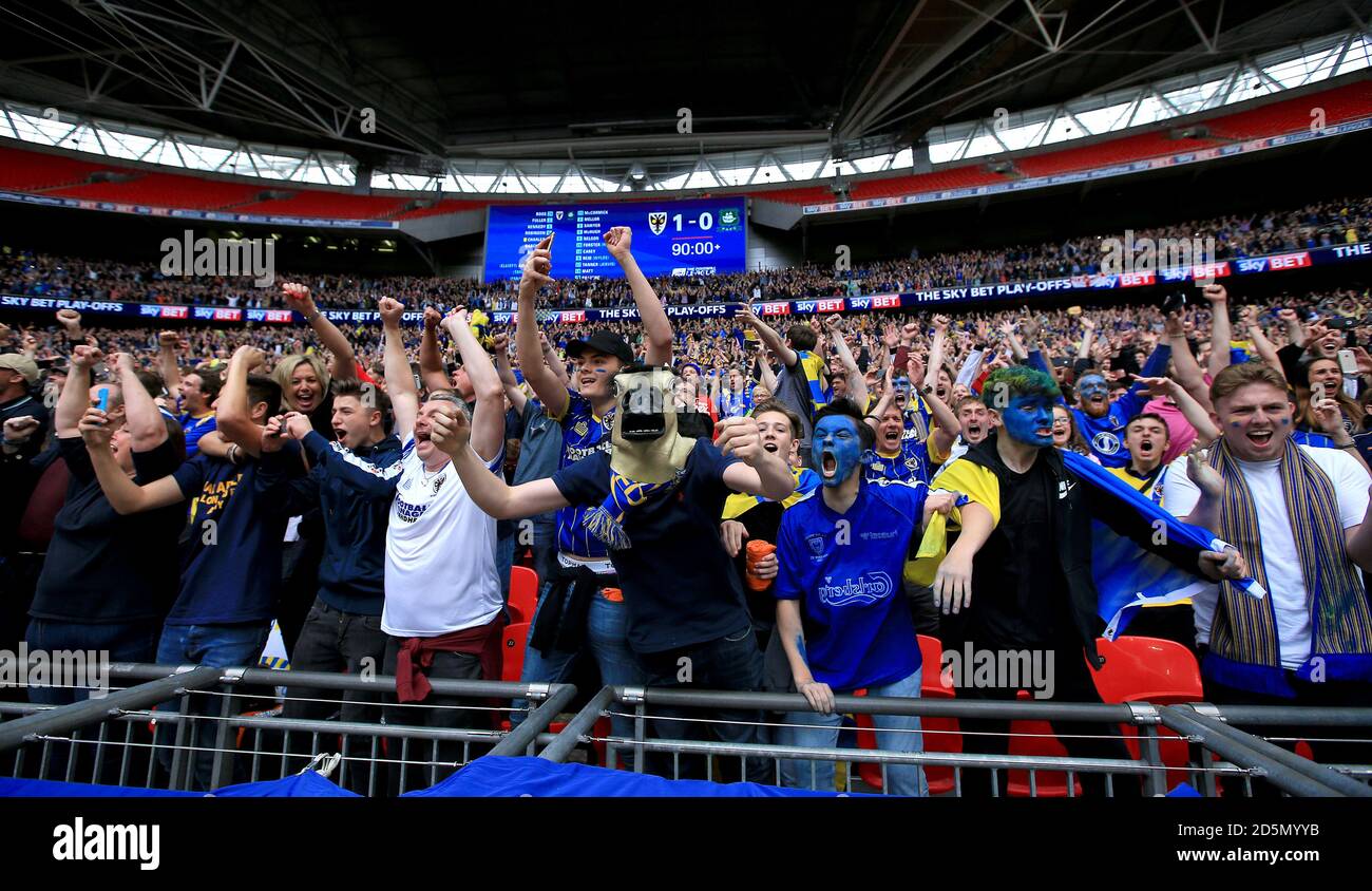 AFC Wimbledon fans show their support in the stands Stock Photo - Alamy