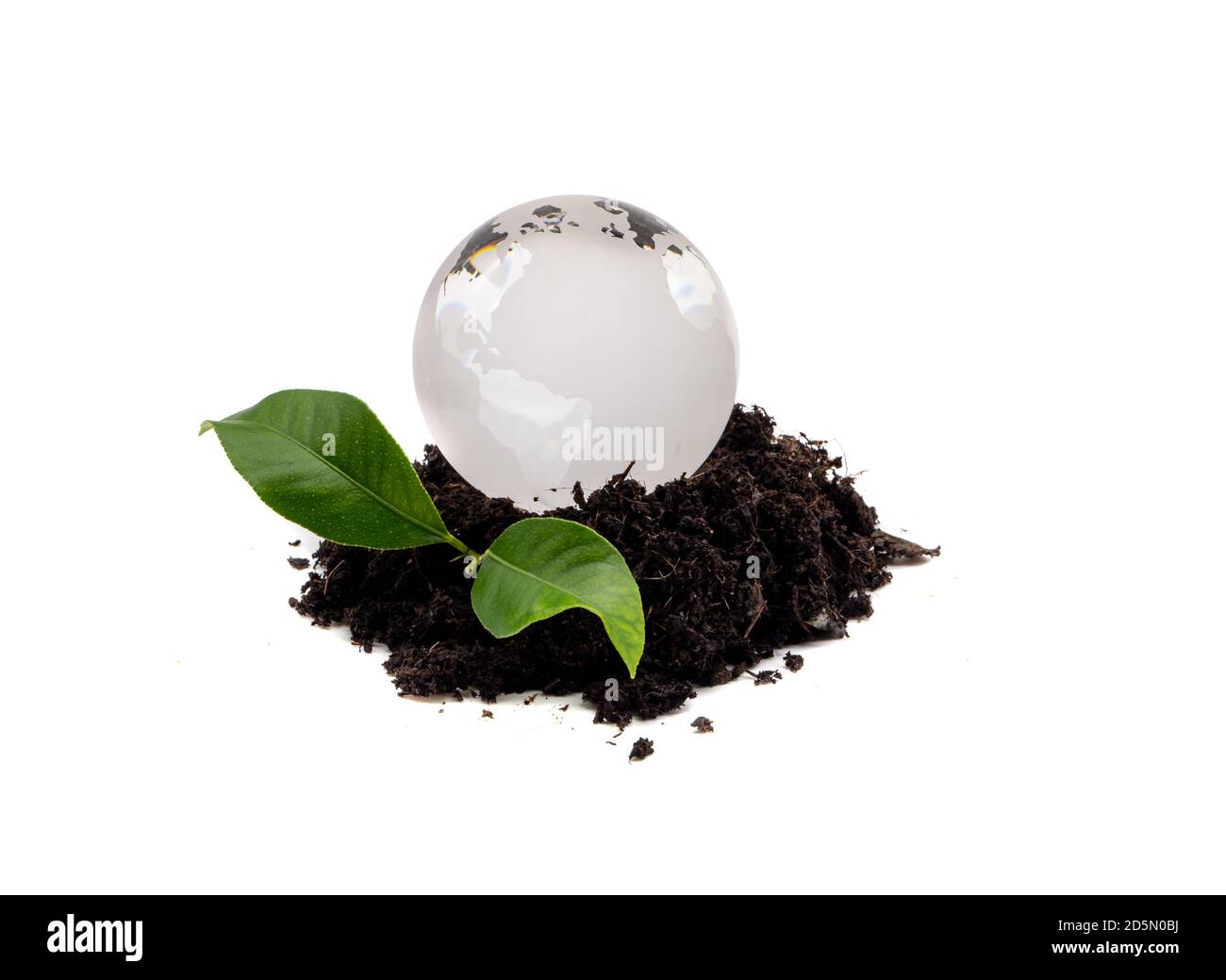 Earth globe with seedling on a mound of earth isolated Stock Photo - Alamy