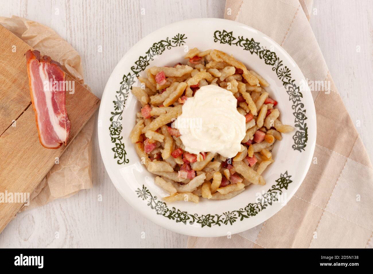 Bryndzove Halusky, traditional Slovakian dish, top view Stock Photo - Alamy