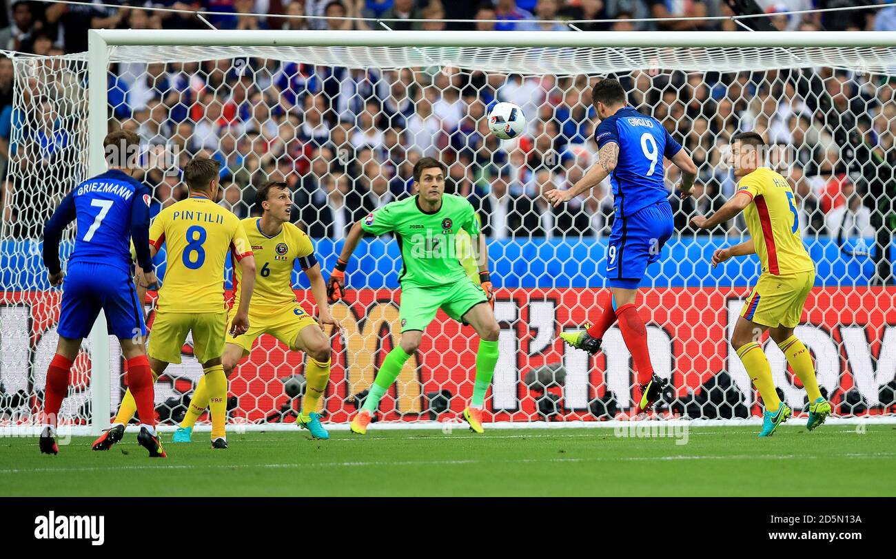 France's Olivier Giroud (second right) has a chance on goal Stock Photo ...