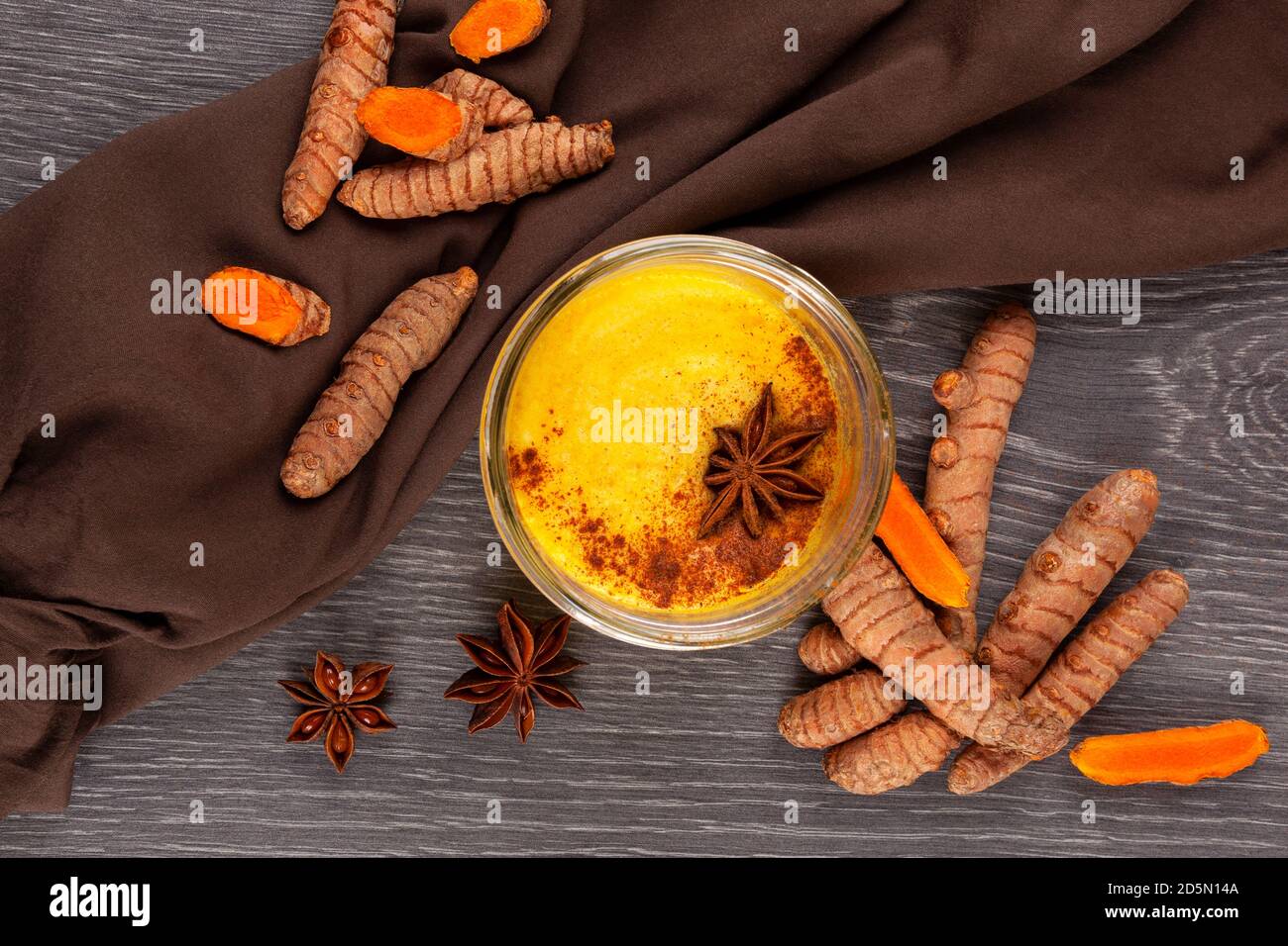Turmeric latte, elixir of health. Traditional healthy Indian detox ...