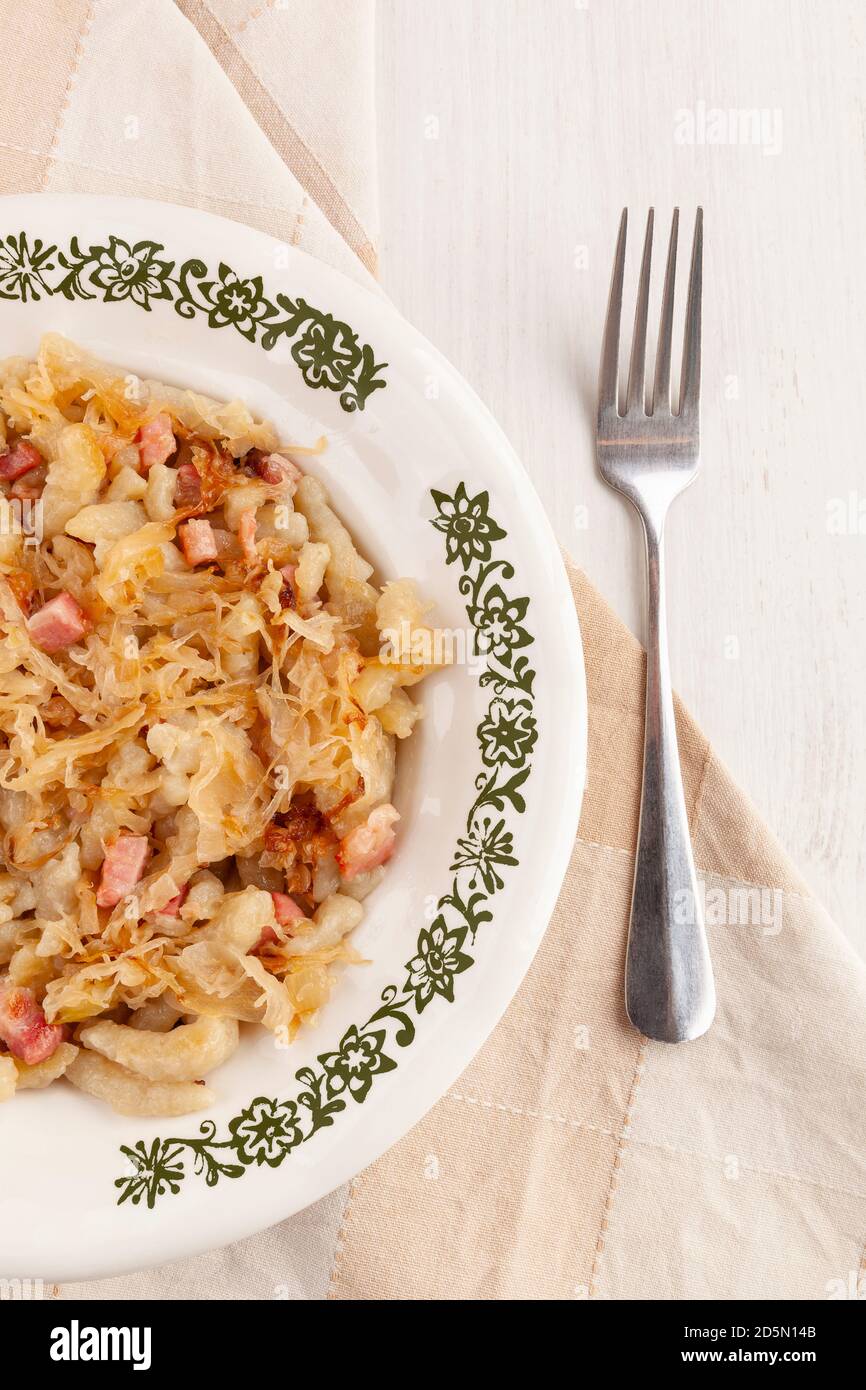 Traditional slovak food strapacky. Dumplings with bacon and sour ...