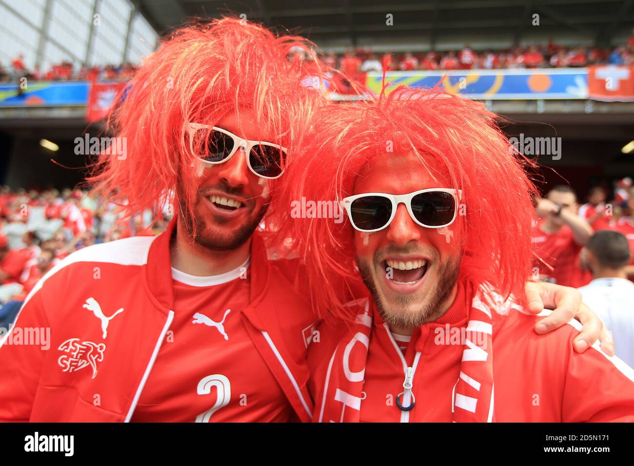 Switzerland fans show their support prior to the Group B game at the ...